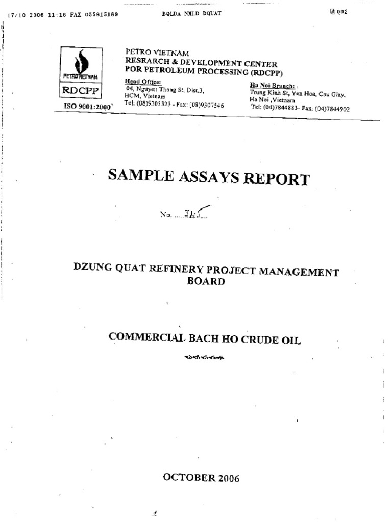 Bach Ho Crude Oil Assay | PDF
