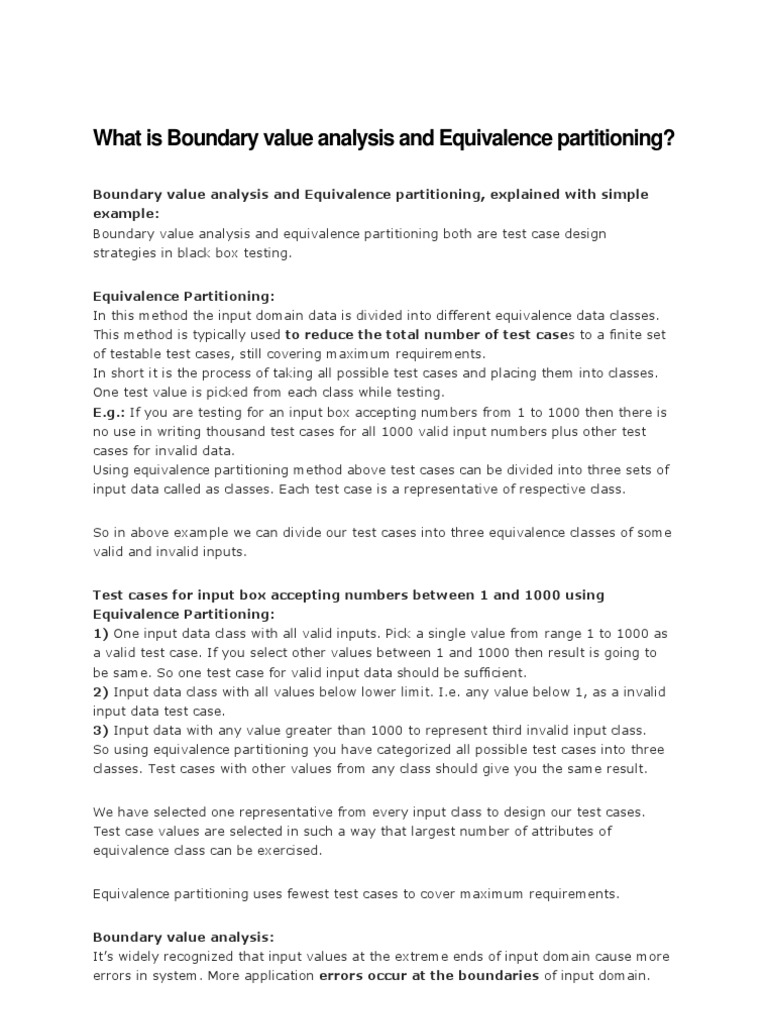 Boundary Value & Equivalence Partitioning | PDF | Computers