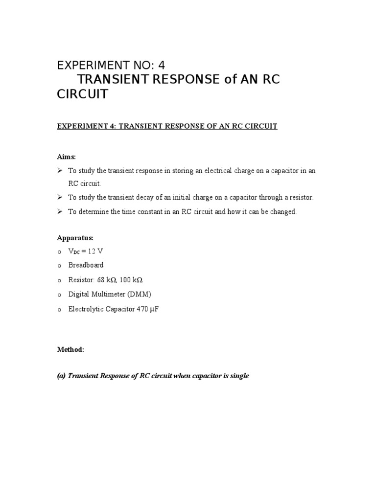 TRANSIENT RESPONSE of AN RC CIRCUIT LAB REPORT | PDF | Capacitor ...