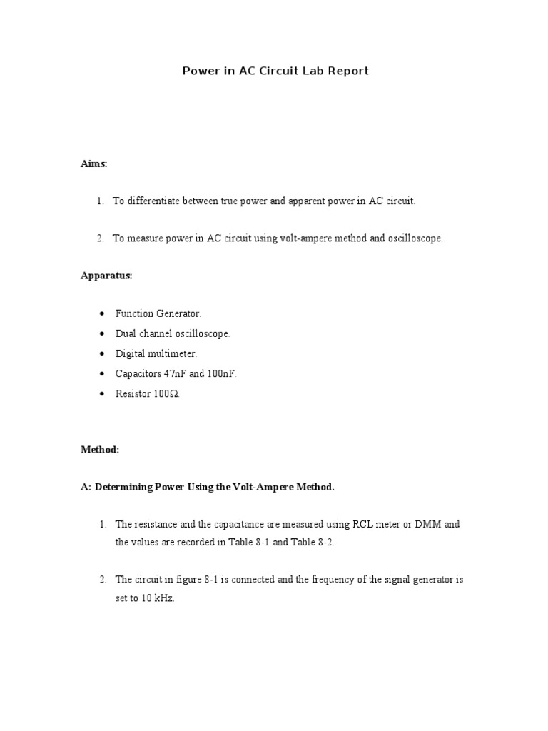 AC Circuit Power Measurement Lab Report | PDF | Capacitor | Ac Power