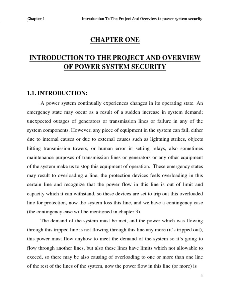 Introduction To The Project and Overview of Power System Security | PDF | Electric Power System ...