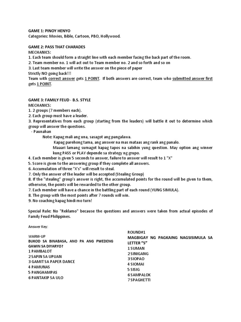 Games, Mechanics and Answer Keys | PDF | Philippines | Government