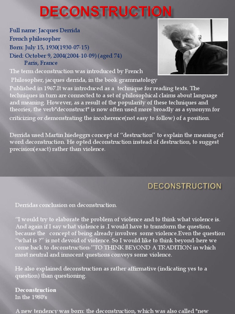 DECONSTRUCTION | PDF | Deconstruction | Jacques Derrida