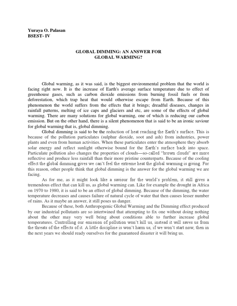Global Dimming: An Answer For Global Warming? | Download Free PDF ...