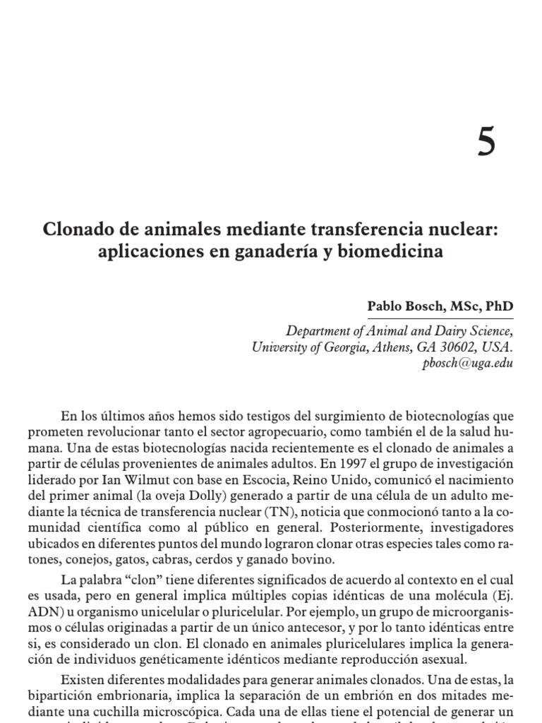 Clonación bovina: Transferencia nuclear | PDF | Clonación | Célula madre