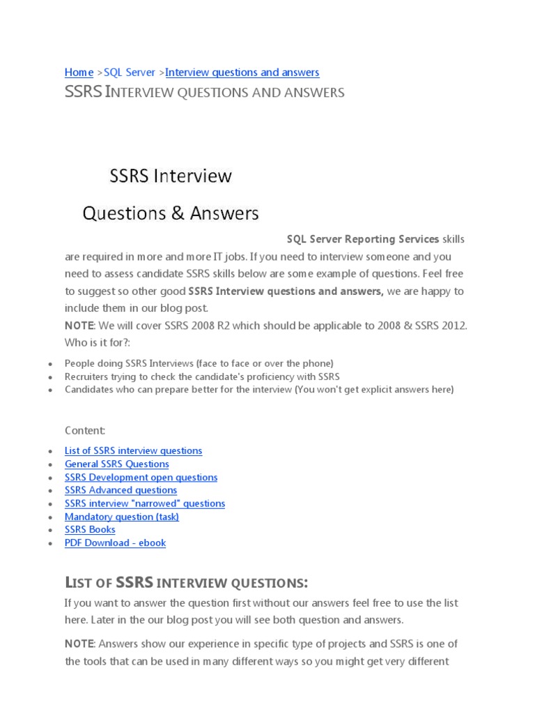 SSRS Interview Questions | PDF | Parameter (Computer Programming) | Interview