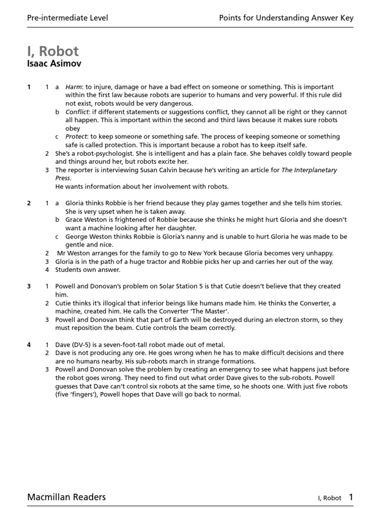 I, Robot Answer Key | PDF
