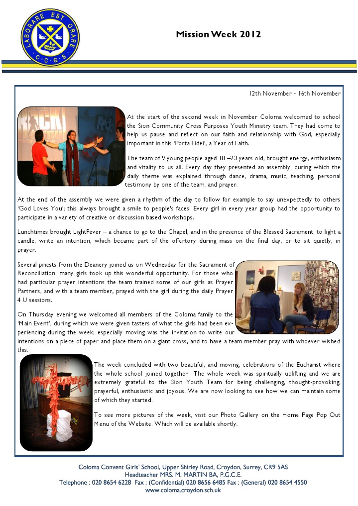 Coloma's Spiritual Mission Week 2012 | PDF