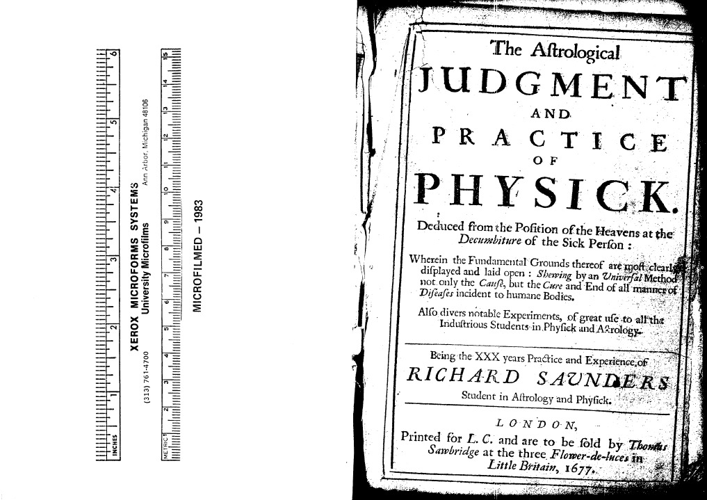 Richard Saunders The Astrological Judgment and Practice of Physick PDF | PDF