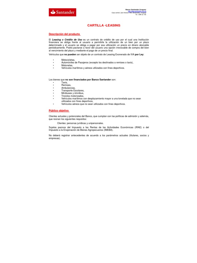 Cartilla Leasing | Descargar gratis PDF | Arrendamiento | Seguro