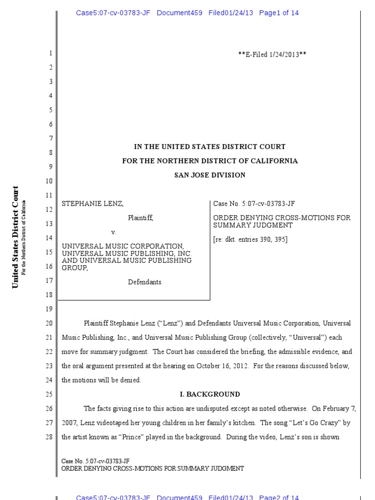 Gov Uscourts Cand 196424 459 0 | PDF | Fair Use | Digital Millennium Copyright Act