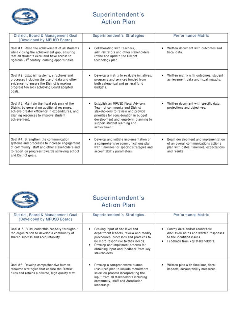 Superintendent's Action Plan | PDF | Strategic Management | Goal