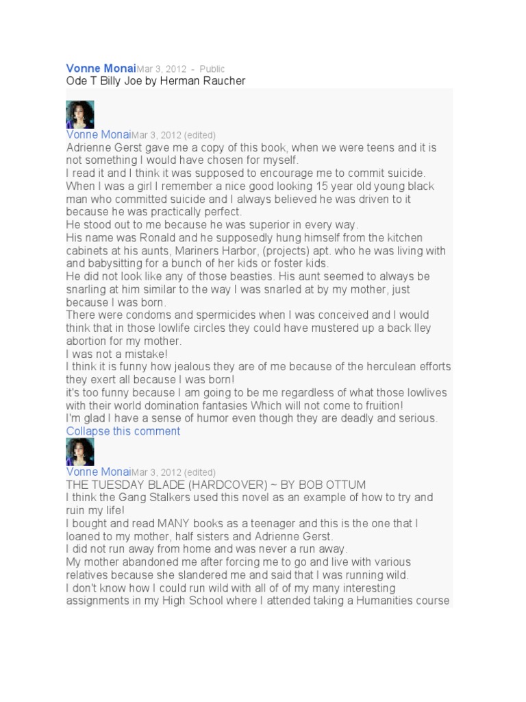 Ode To Billy Joe by Herman Raucher | PDF | Human Sexuality | Violence