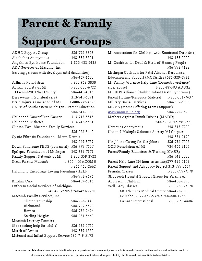 Parentfamilysupportgroups Pdf Family Diseases And Disorders