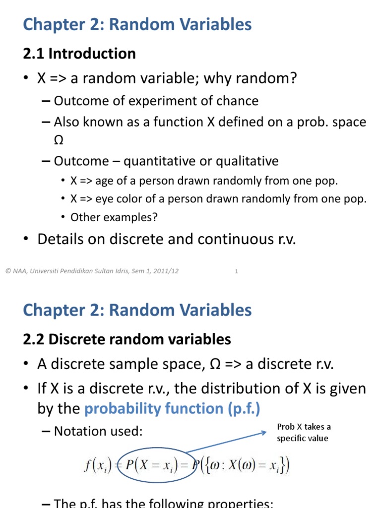 Chapter 2: Random Variables | PDF | Probability Distribution | Probability Density Function