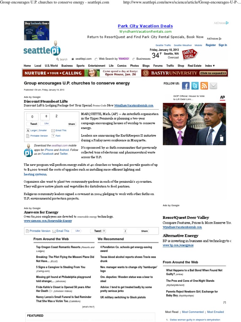 Seattle Post Intelligencer Seattle PI 'Group Encourages U.P. Churches ...