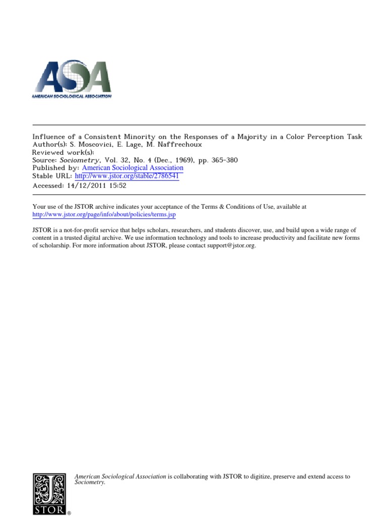 Influenceof Consistent Minority Moscovici PDF | PDF | Conformity ...