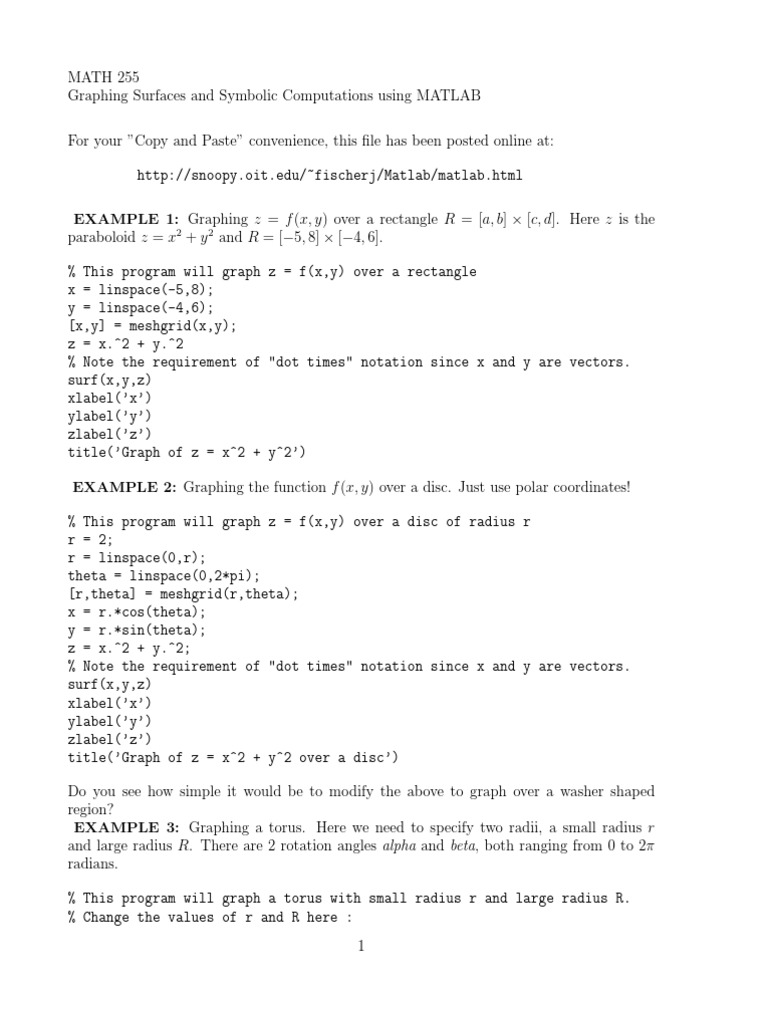 Matlab Surfaces of Revolution | PDF | Trigonometric Functions | Sine