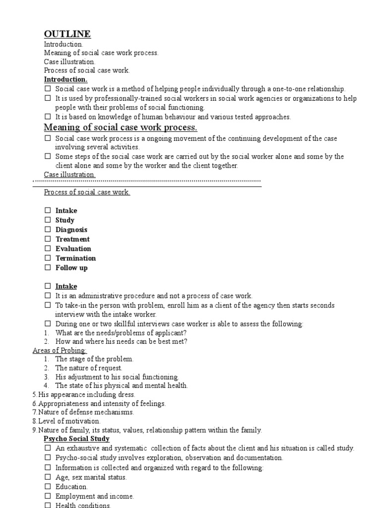 Meaning of Social Case Work Process.: Outline | PDF | Social Work ...