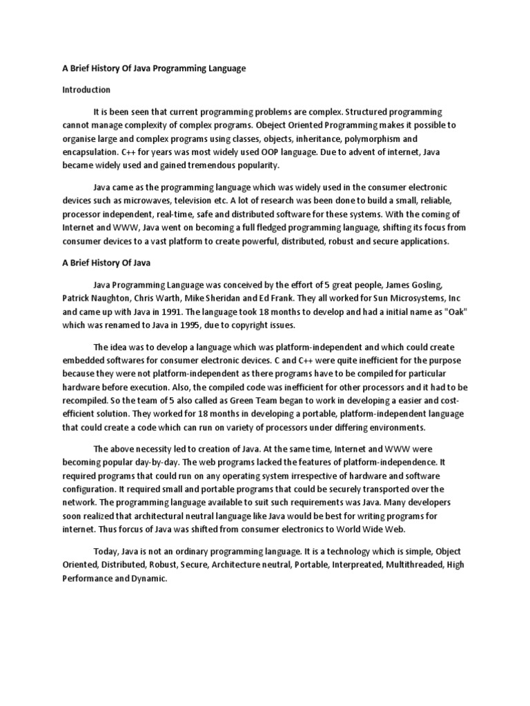 A Brief History Of Java Programming Language Download Free Pdf Java Programming Language