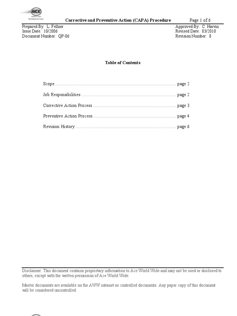 CAPA Procedure | Version Control