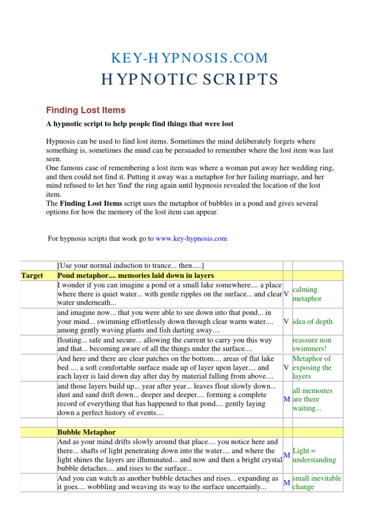 Finding Lost Items Script | PDF | Hypnosis | Mind