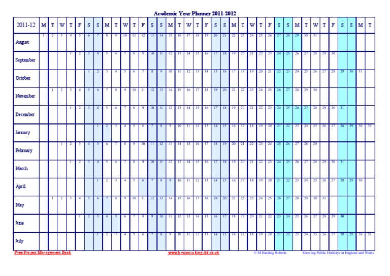 Academic Year Planner 2011 2012 | PDF