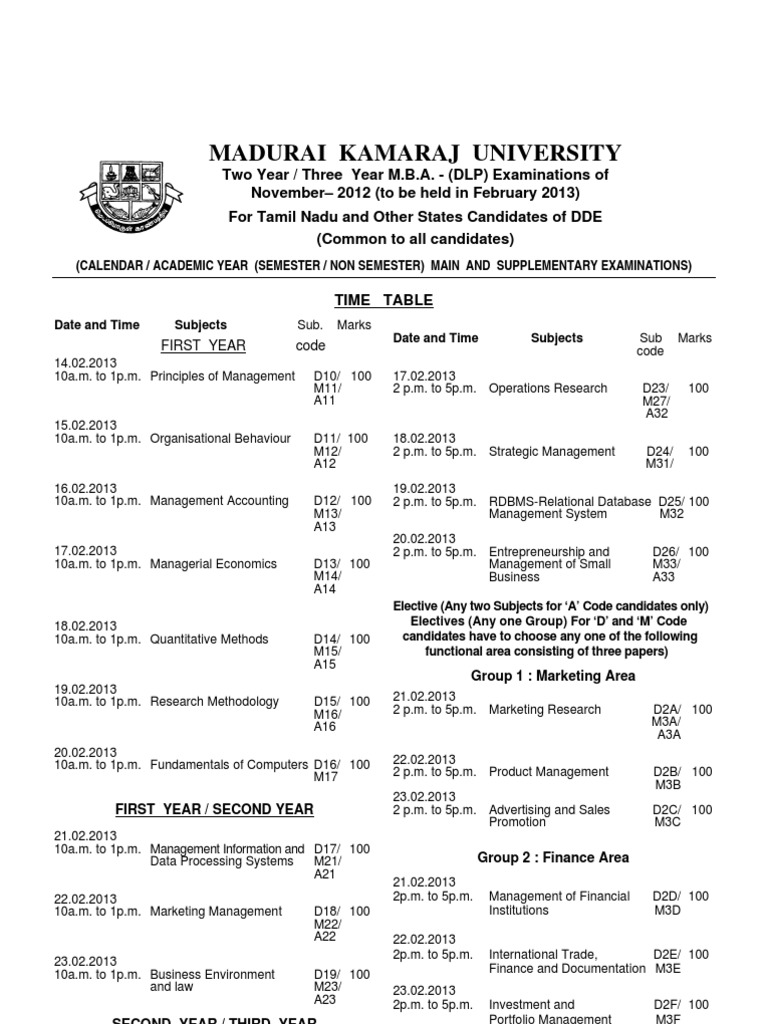 MBA Time Table | Download Free PDF | Business | Business Economics