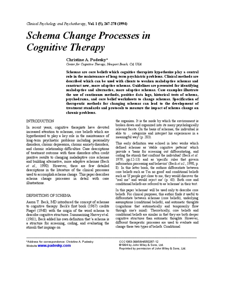 Scheme Change Process in Cognitive Therapy | PDF | Schema (Psychology ...