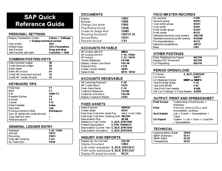 SAP Quick Reference Guide: Documents Fi/Co Master Records | PDF
