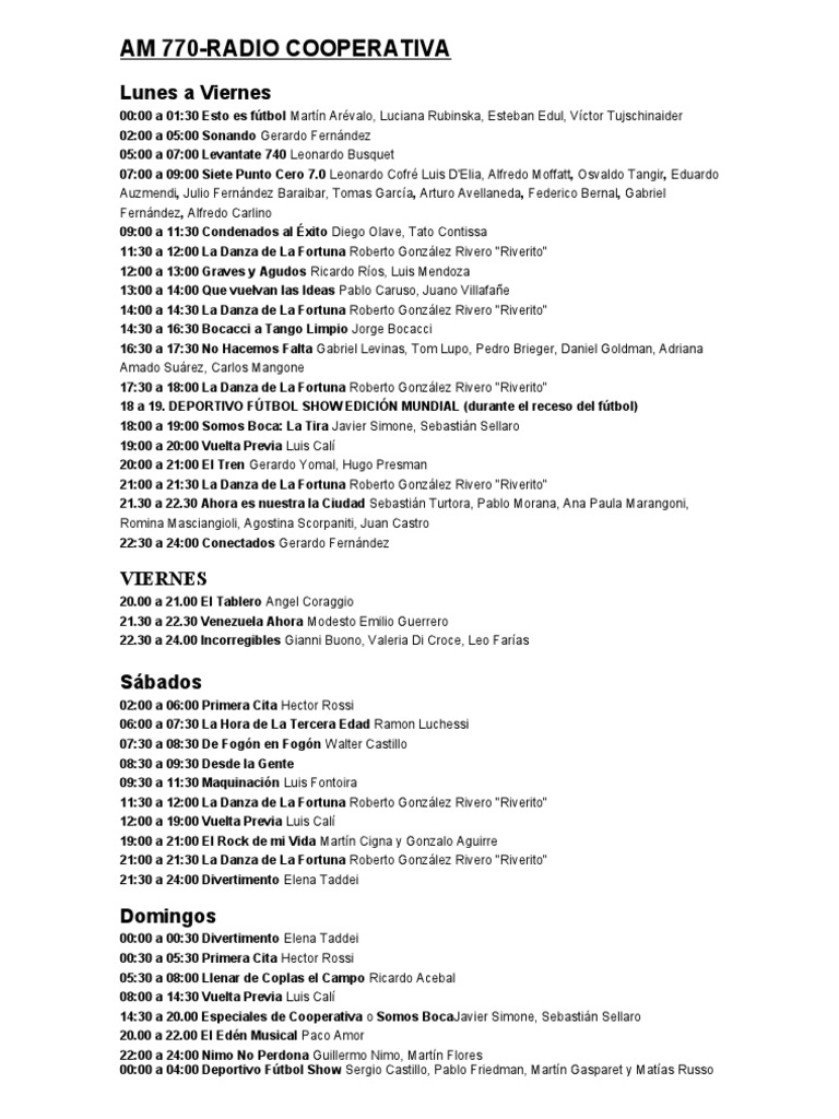 Radio Cooperativa - Doc Programacion | PDF | Violencia | Entretenimiento (general)
