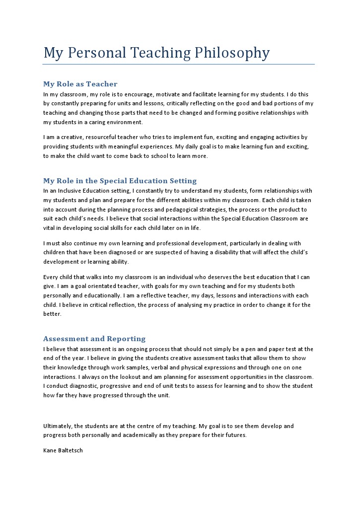 My Personal Teaching Philosophy | PDF | Special Education | Teachers