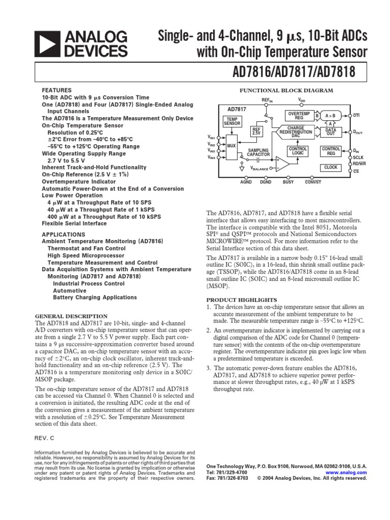 Data Sheet of Ad 7817 | PDF | Analog To Digital Converter | Distortion