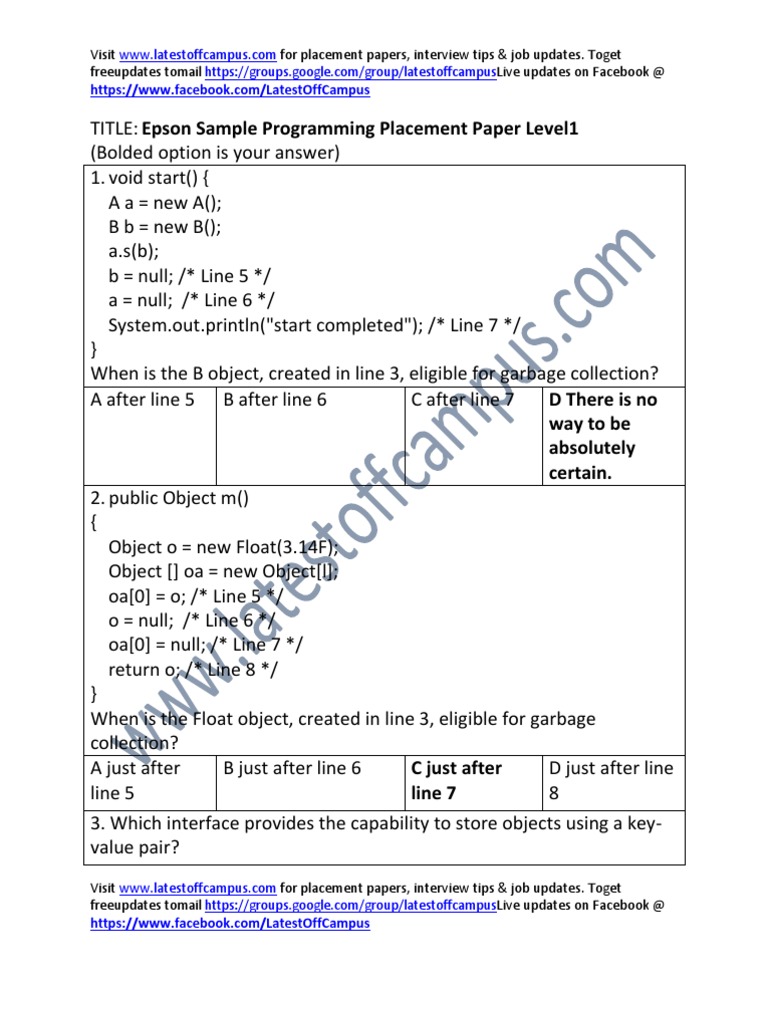 Epson Sample Programming Placement Paper Level1 Pdf Method Computer Programming C 0731