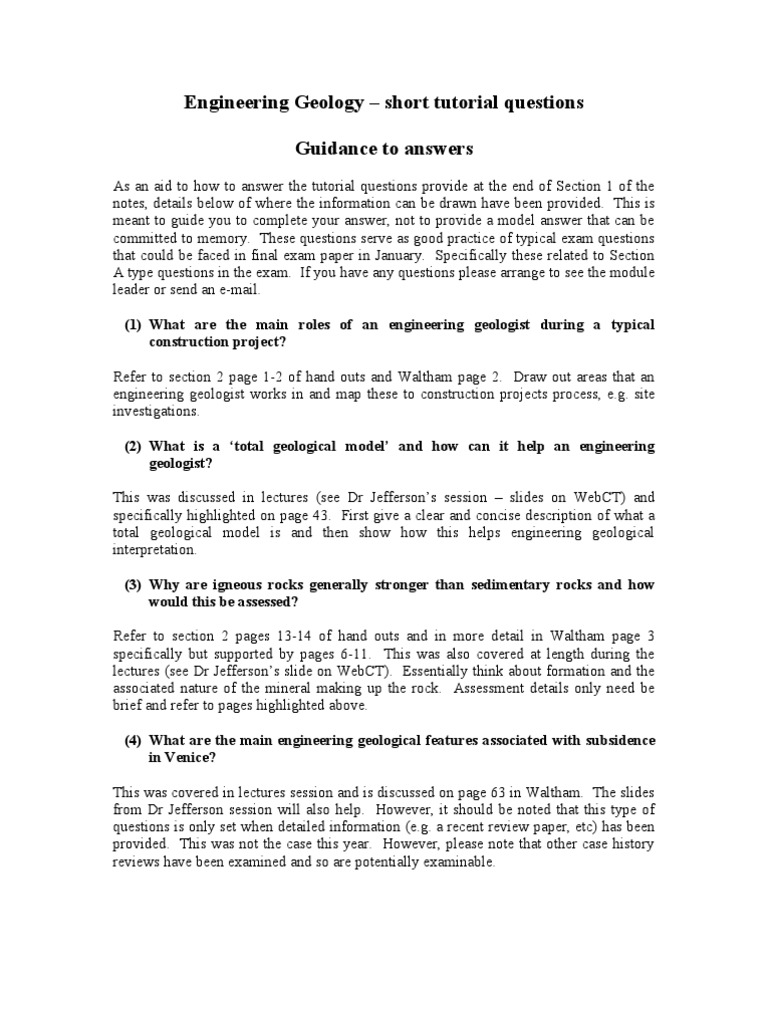 Engineering Geology Exam Preparation Guide | PDF | Geology | Rock (Geology)