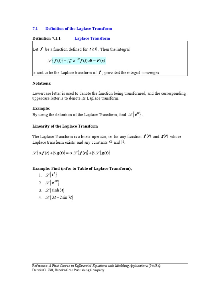 Laplace Transform Definitions & Examples | PDF | Teaching Methods & Materials
