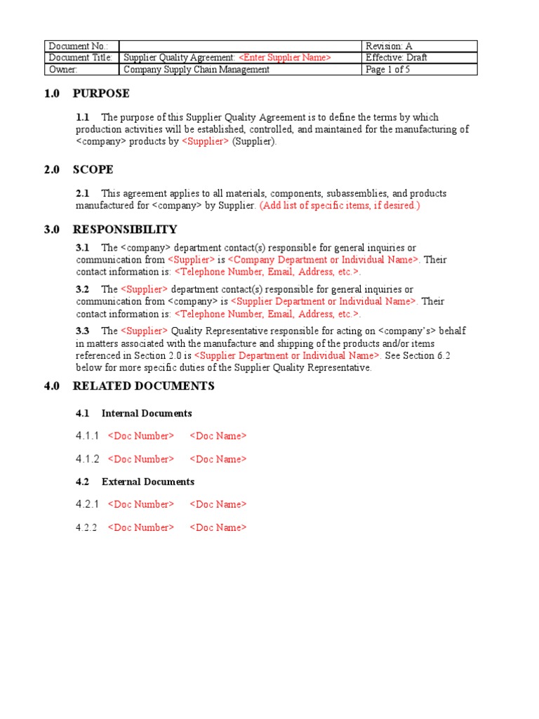 Supplier Quality Agreement Template | PDF | Quality Management System ...