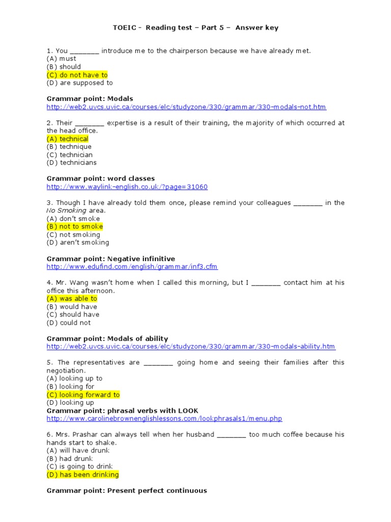 TOEIC Reading Grammar Points | PDF | Part Of Speech | Adverb