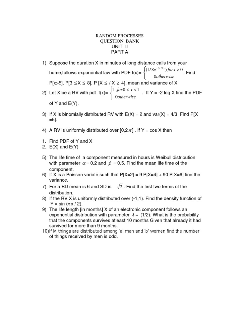 PQT (4 Semester Maths) | PDF | Stochastic Process | Probability Density Function