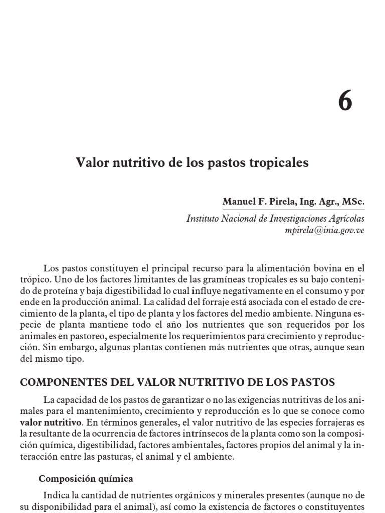 Valor nutritivo de pastos tropicales | PDF | Nutrición | Dieta y nutrición