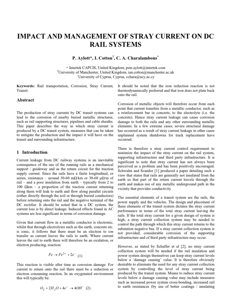 Impact and Management of Stray Current On DC Rail Systems | PDF ...