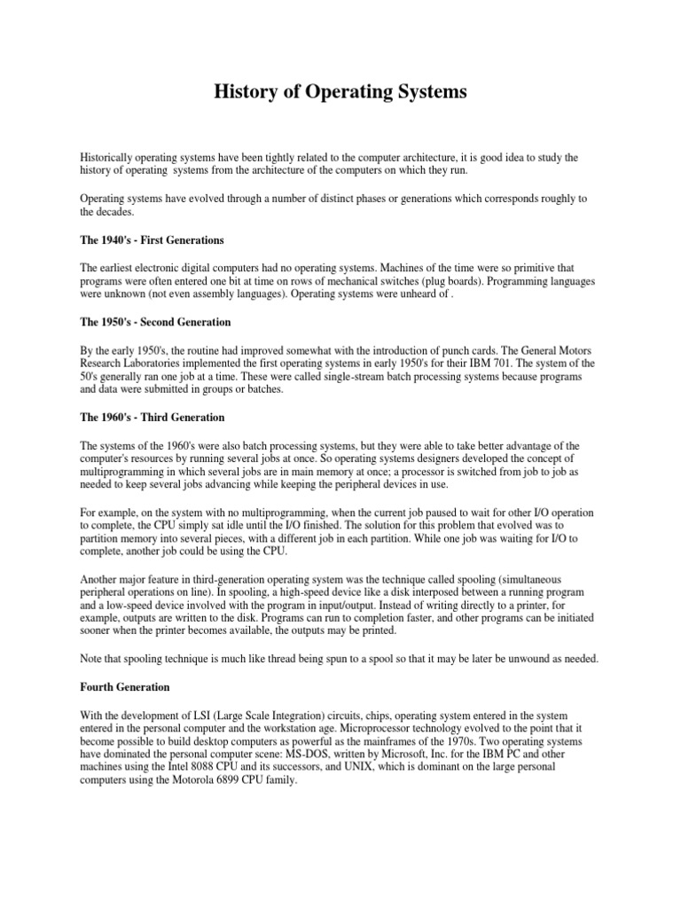History of Operating Sytem | PDF | Operating System | Virtual Machine