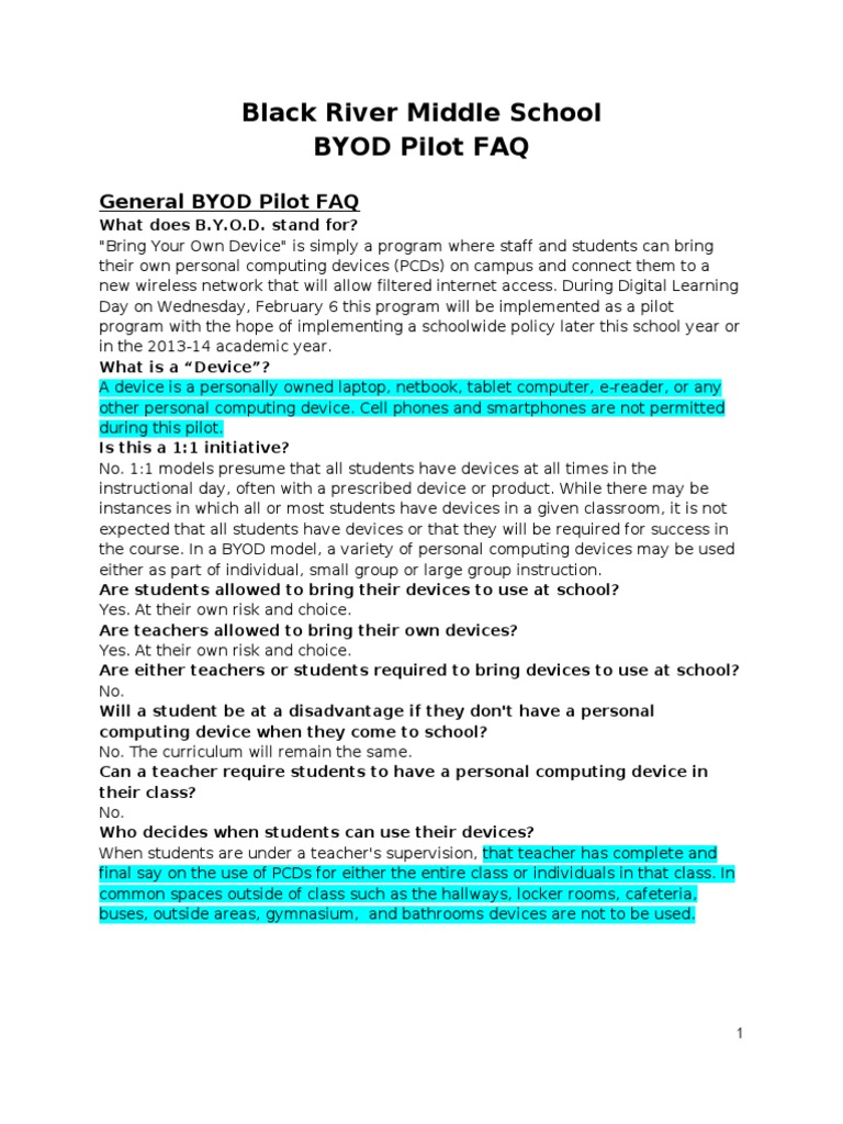 Black River Middle School Byod Pilot Faq | PDF | Personal Computers ...