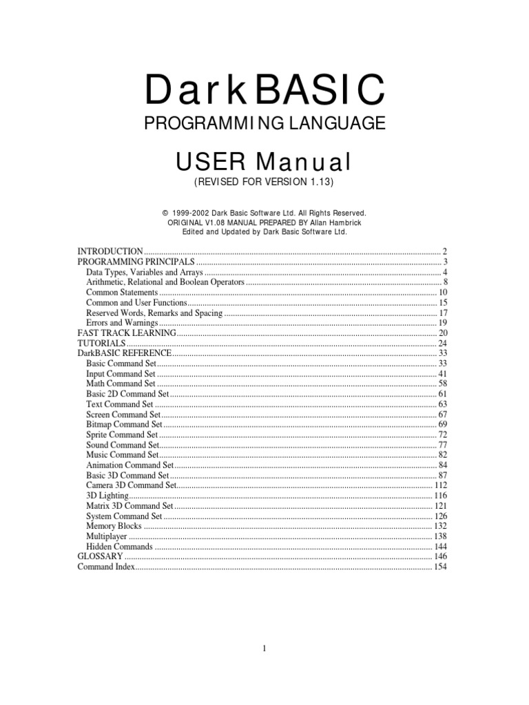 Darkbasic Programming Manual | PDF | Subroutine | Data Type