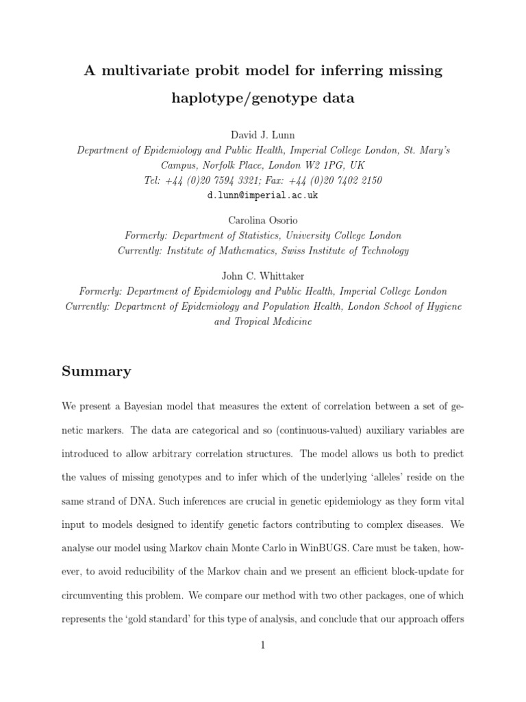 A Multivariate Probit Model For Inferring Missing Haplotype/genotype ...