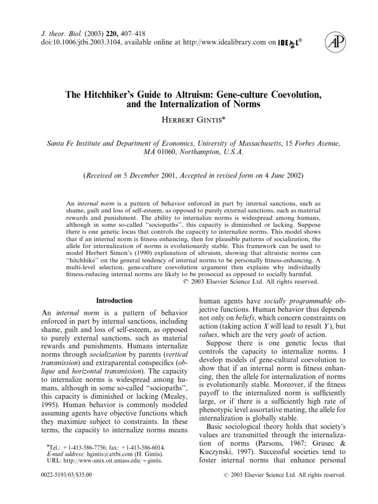 Gene-Culture Coevolution and Te Internalizaion of Norms | PDF ...