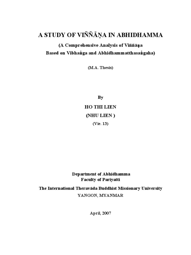Analysis of Viññāṇa in Abhidhamma | PDF | Consciousness | Philosophy Of ...