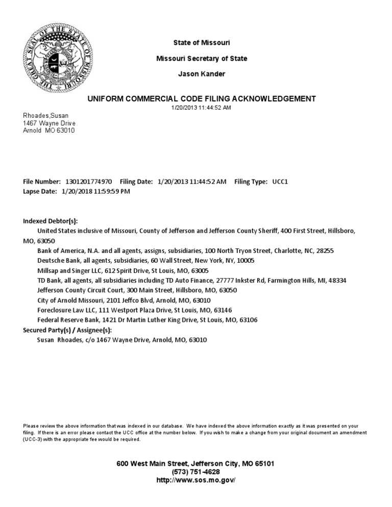 Acknowledgement of Filing UCC-1 | PDF