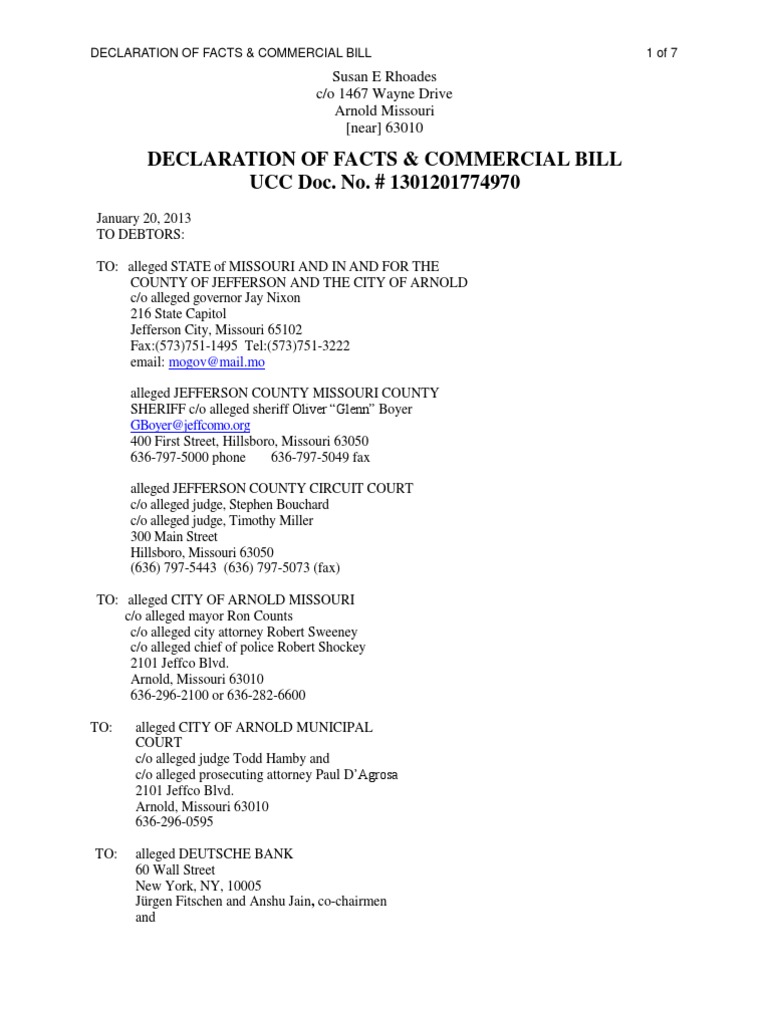 Declaration of Facts & Commercial Bill | PDF | Uniform Commercial Code ...