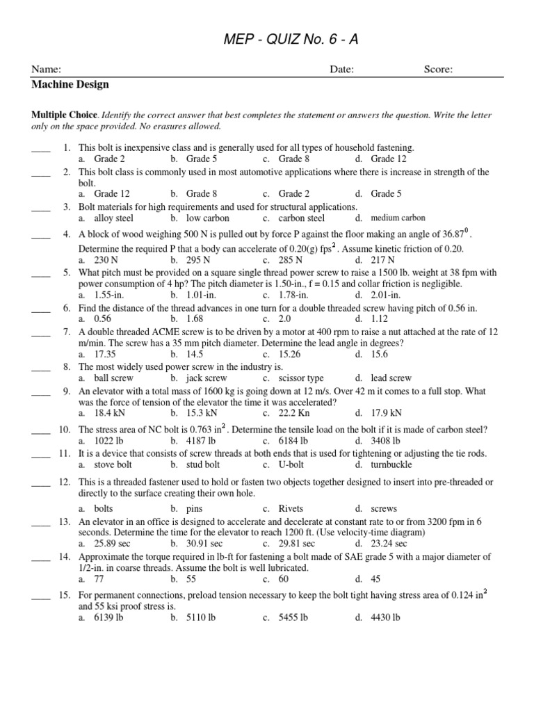 Engineering Problems | Screw | Mechanical Engineering